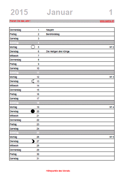 Kalender zum Ausdrucken 2015 - 2016 - 2017 pdf gratis